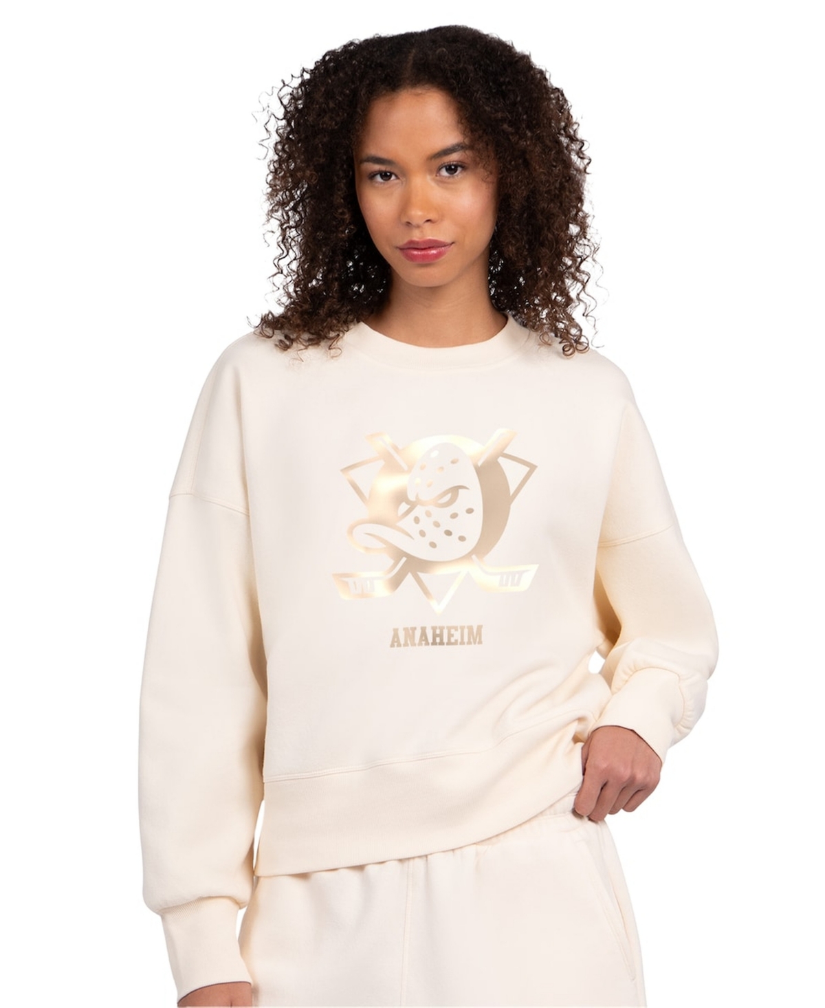 Click here for Starter Womens Cream Anaheim Ducks Boxy Cropped Sw... prices