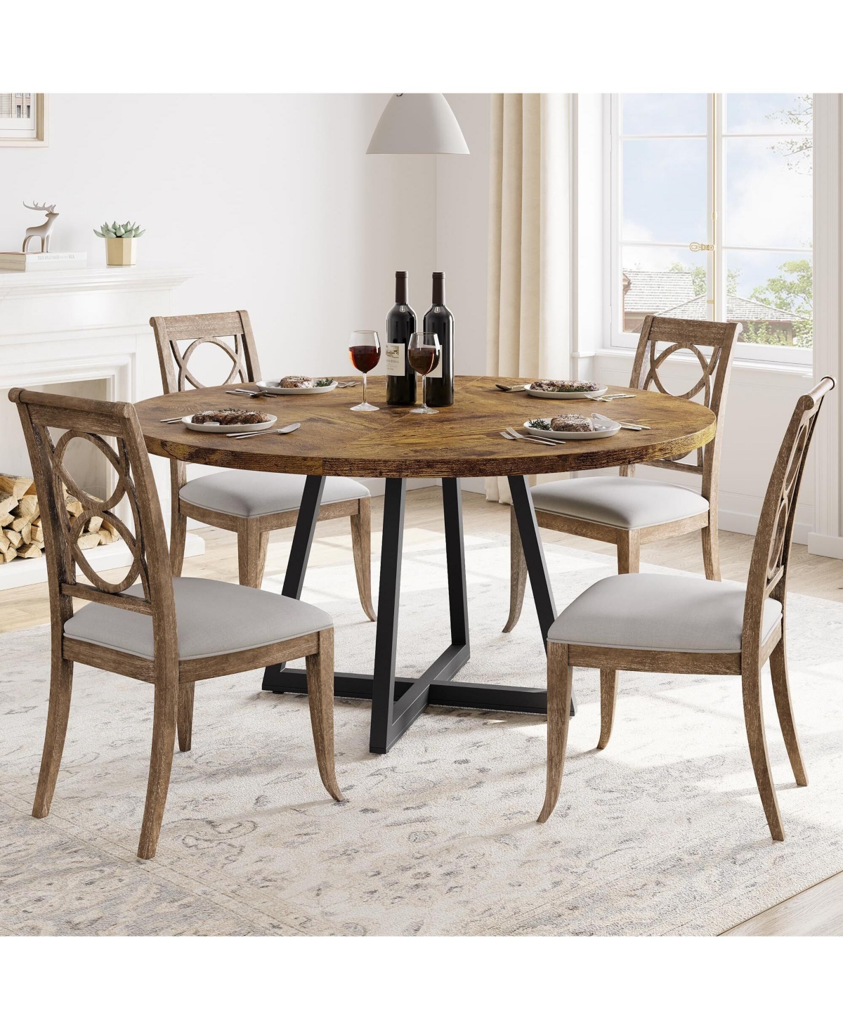 Click here for gaomon 47 Inch Round Industrial Dining Table Woode... prices