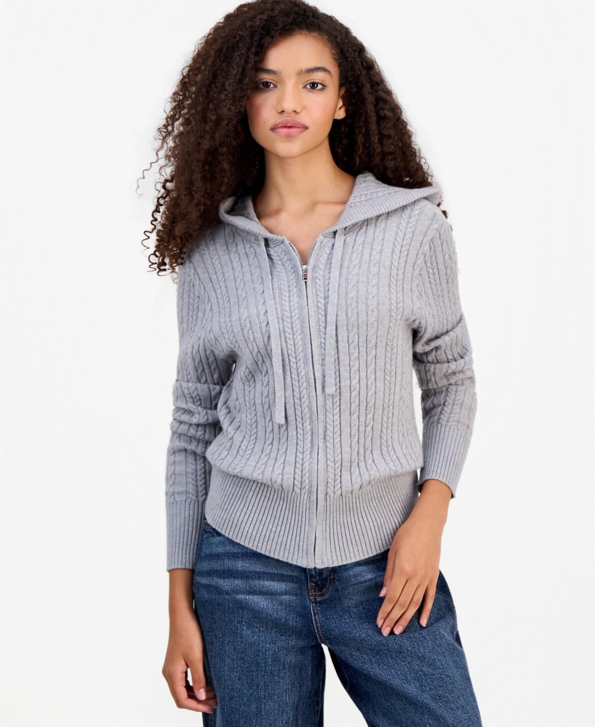 Click here for Madden Girl Womens Cable-Knit Zippered Hoodie - Lt... prices