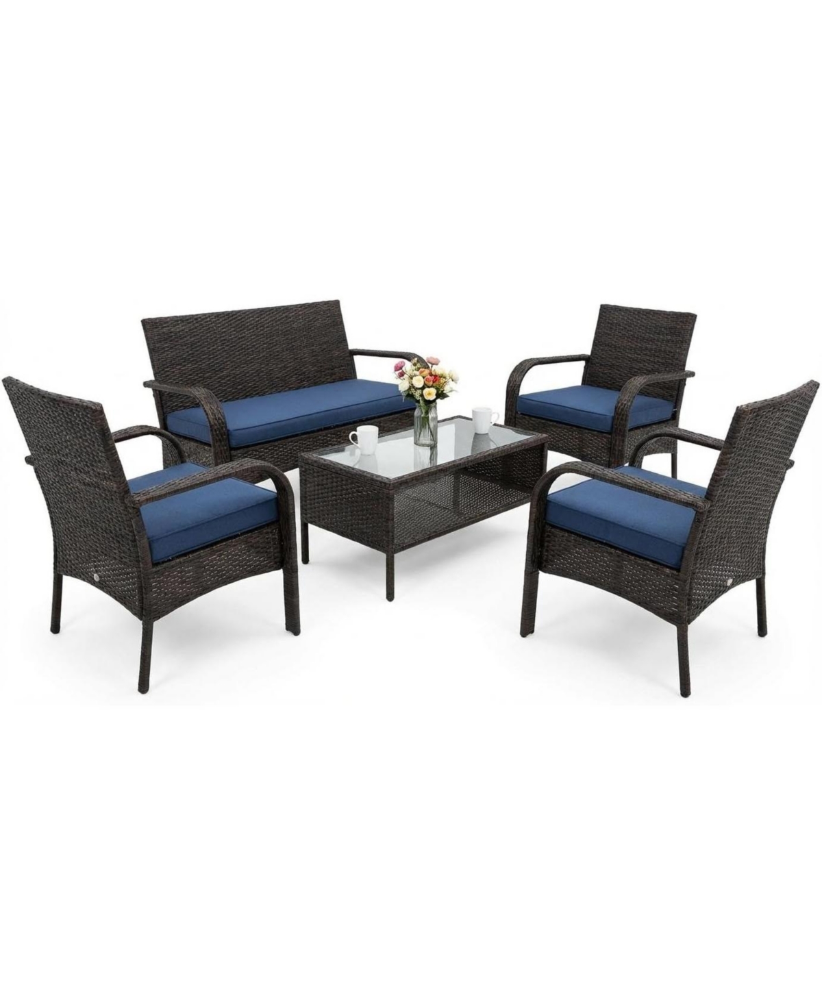 Click here for gaomon Patio Rattan Set with Glass Table Wicker an... prices
