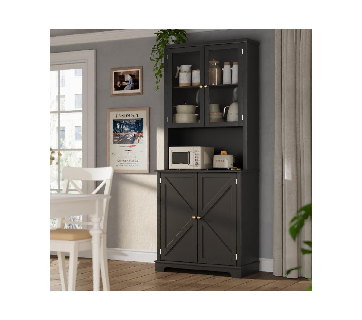 Click here for gaomon 72-Inch-Tall Kitchen Hutch Cabinet with Gla... prices