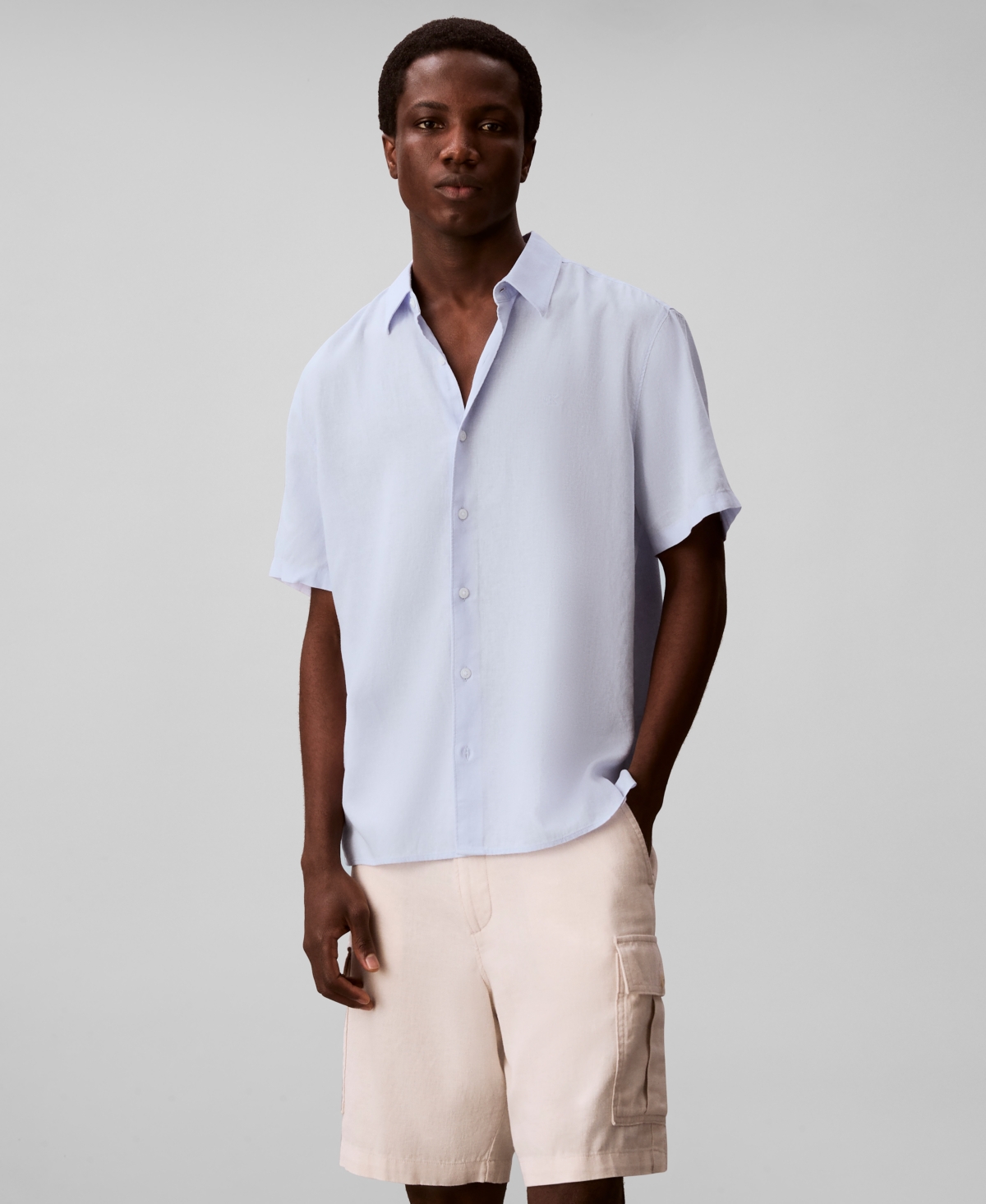 Click here for Calvin Klein Mens Linen-Blend Classic Button-Down... prices