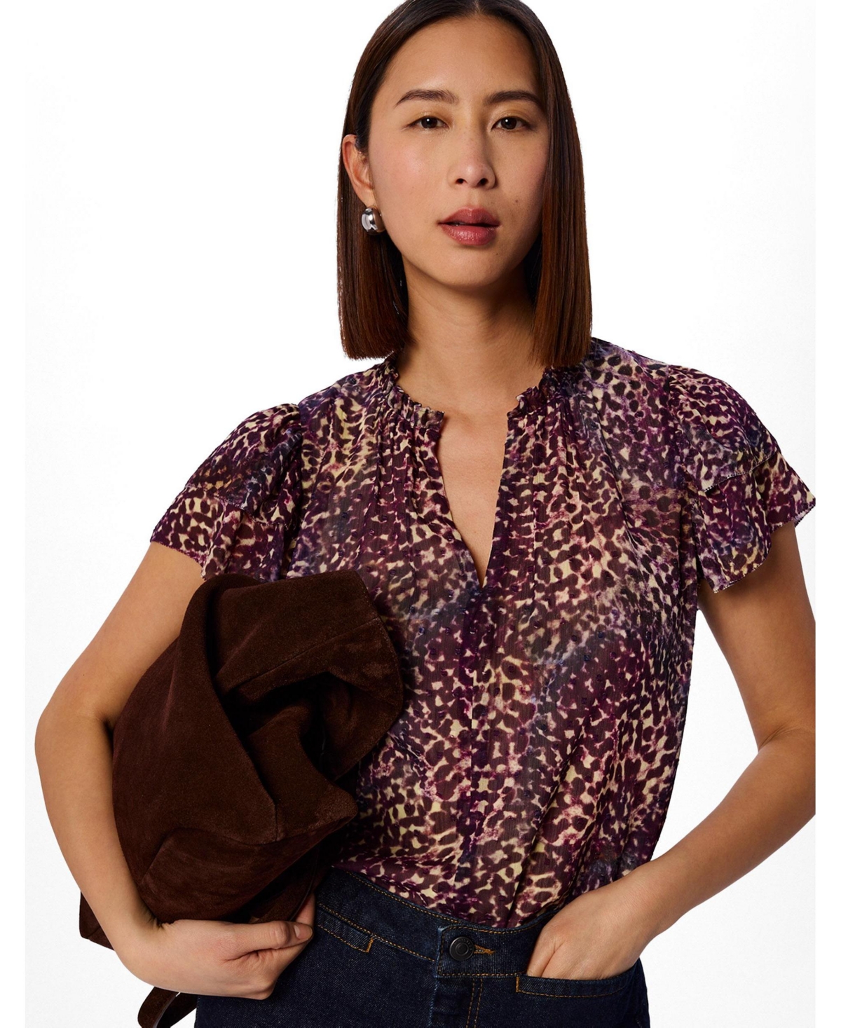 Click here for Whistles Womens Orchid Print Dobby Top - Purp/mult... prices