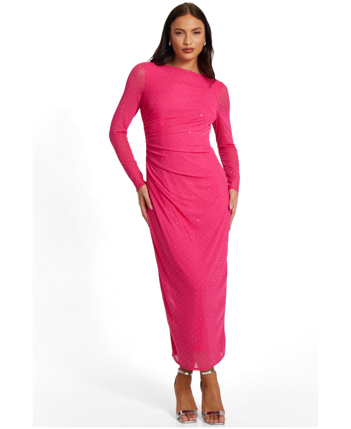Click here for Quiz Womens Mesh Midaxi Dress - Magenta prices