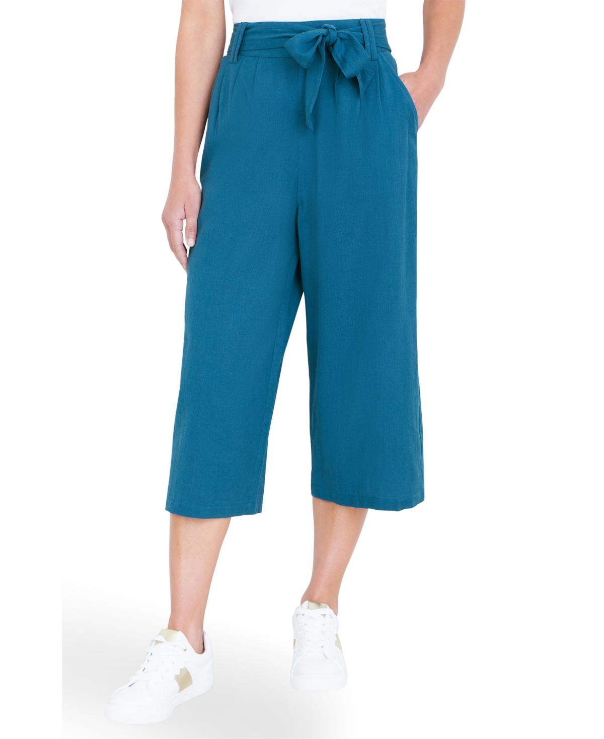 Click here for Yumi Womens High-Waist Tie-Belt Cropped Trousers -... prices