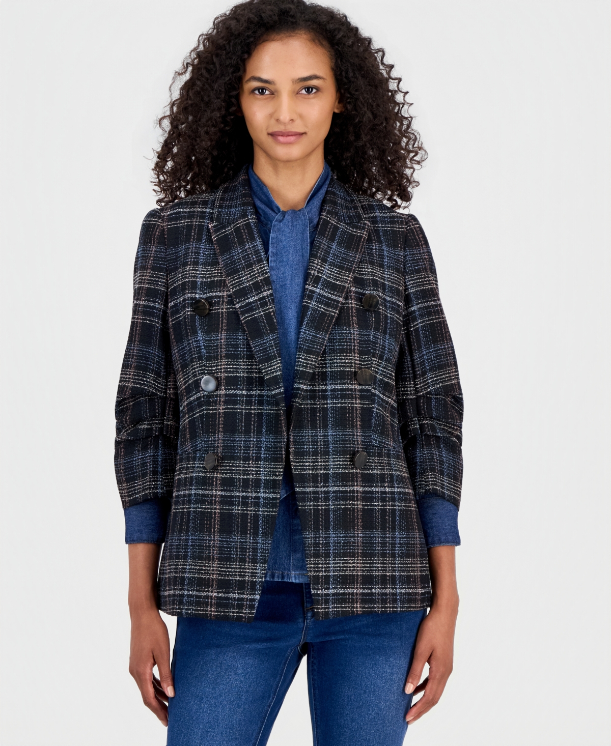Click here for Anne Klein Womens Plaid Faux-Double-Breasted Blaze... prices