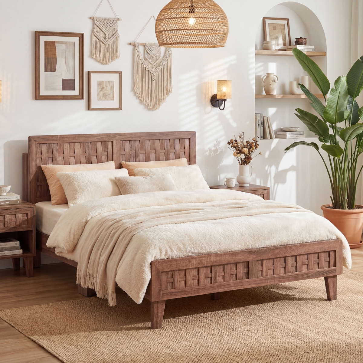 Click here for Costway Bed Frame with Woven Accent Headboard and... prices