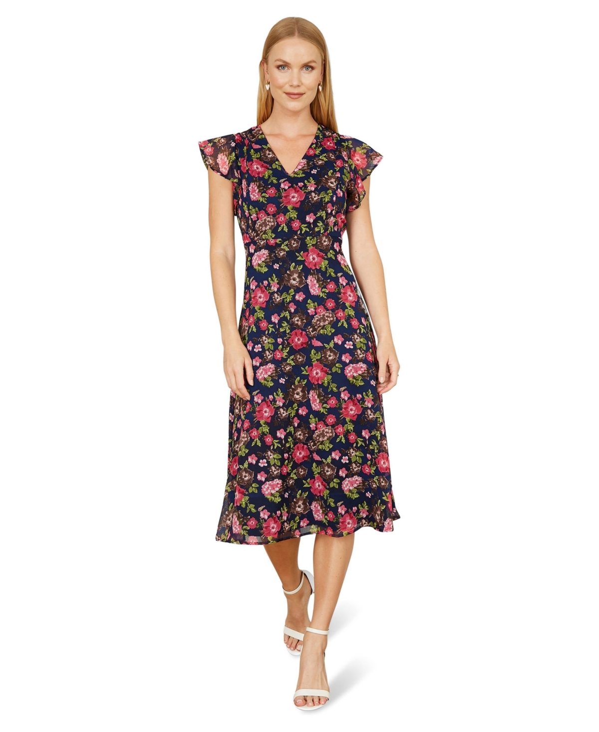 Click here for Yumi Womens Floral Midi Skater Dress - Navy prices