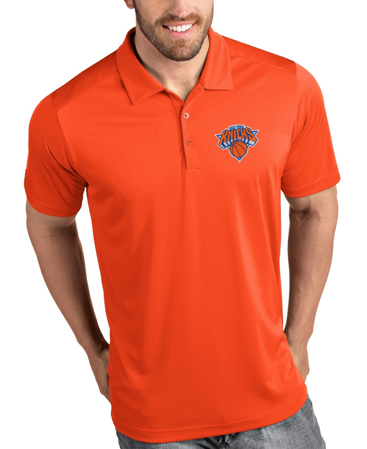 Click here for Antigua Mens Orange New York Knicks Tribute Polo S... prices