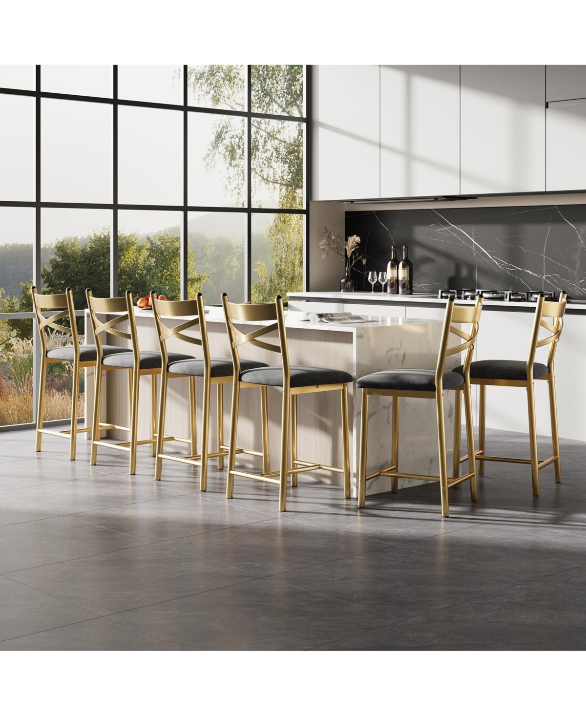 Click here for homfan Set of 6 Gold Bar Stools  26 Inch Gold Meta... prices