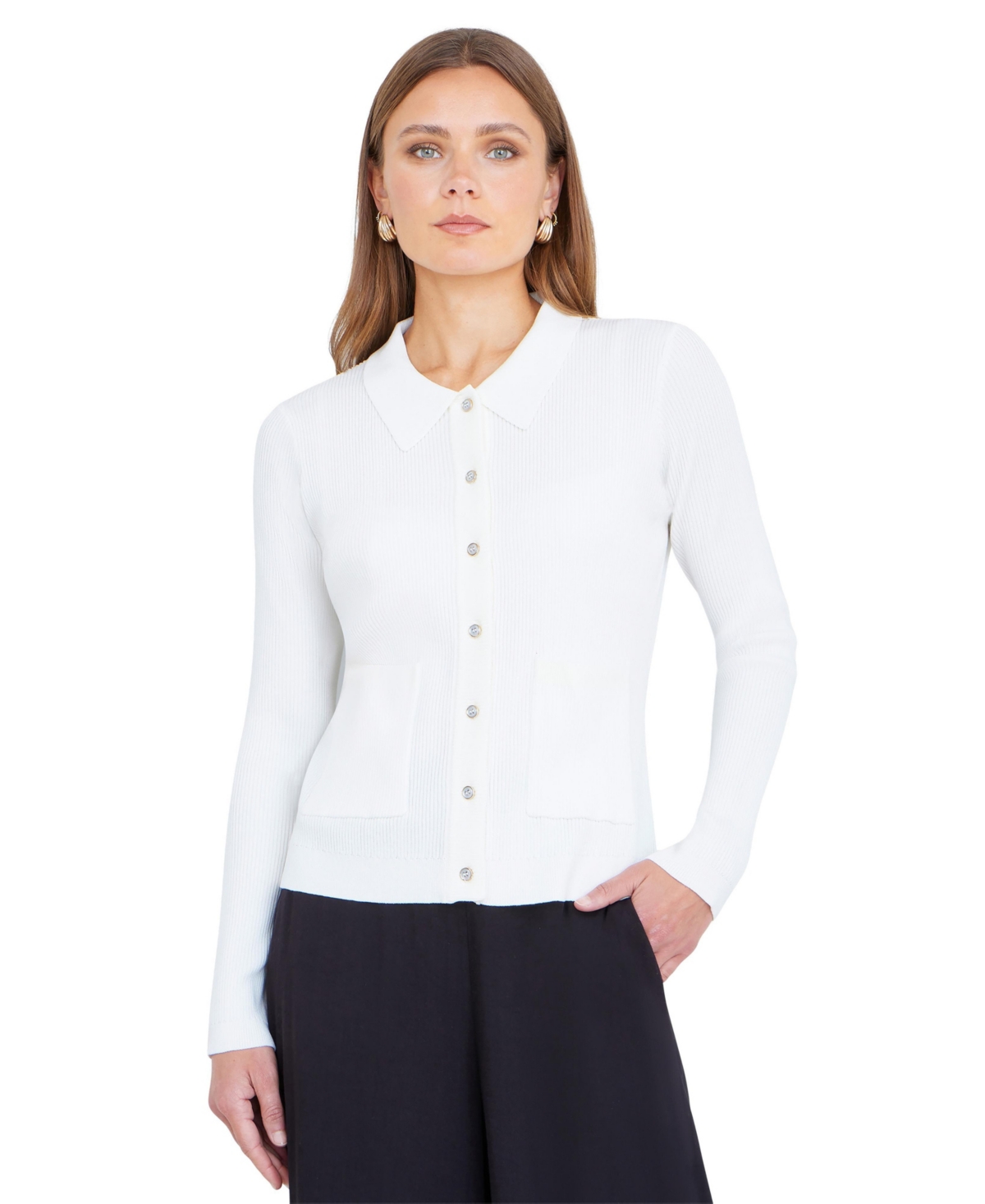 Click here for Yumi Womens Ribbed Collar Button Up Cardigan - Ivo... prices