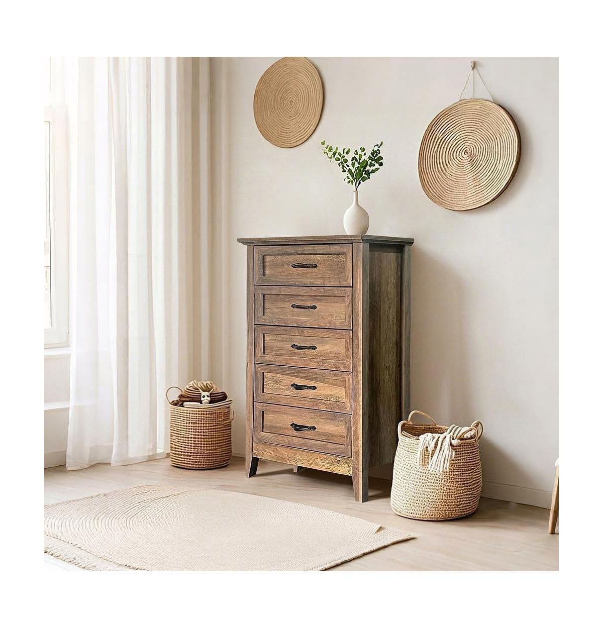Click here for homfan Vintage 5-Drawer Tall Dresser with Framed F... prices