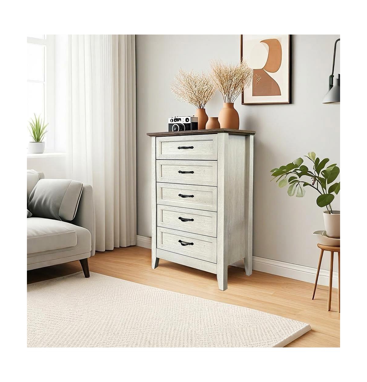 Click here for homfan Vintage 5-Drawer Tall Dresser with Framed F... prices