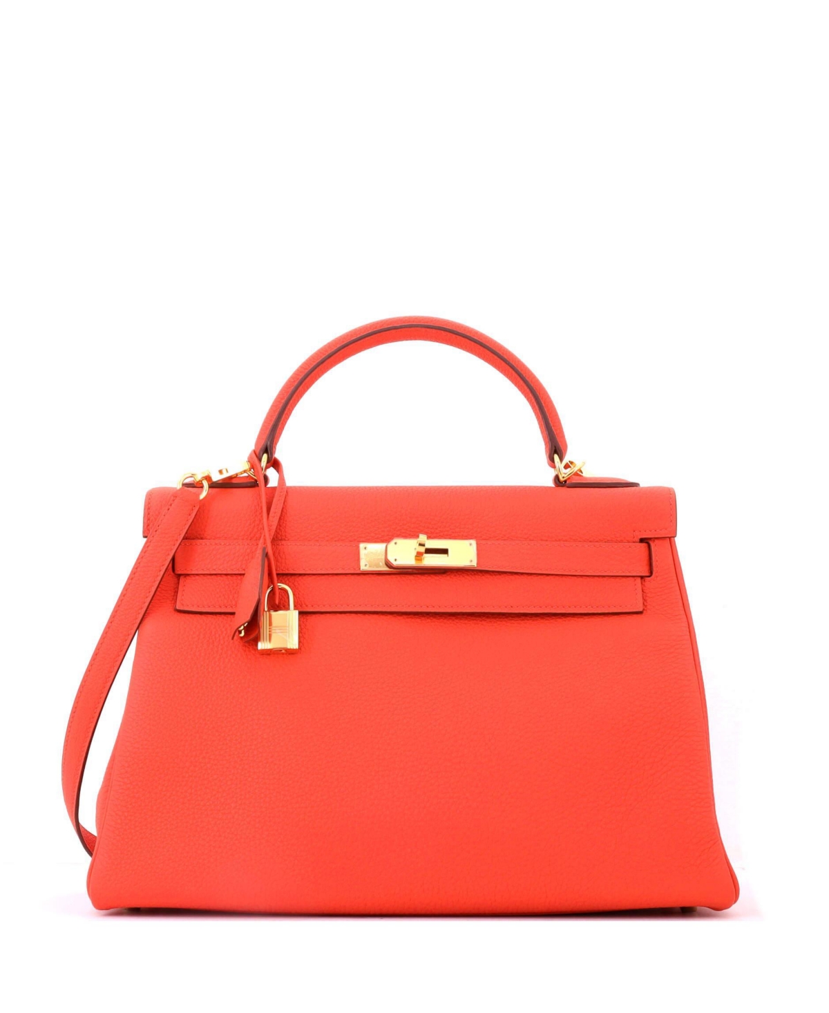Click here for Pre-Owned HERMES Kelly 32 Handbag Orange Togo with... prices