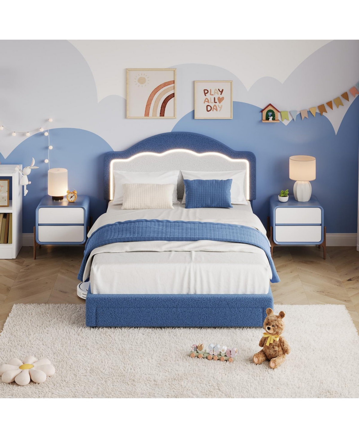 Click here for homfan Led Headboard Bed Frame with Soft Sherpa Up... prices