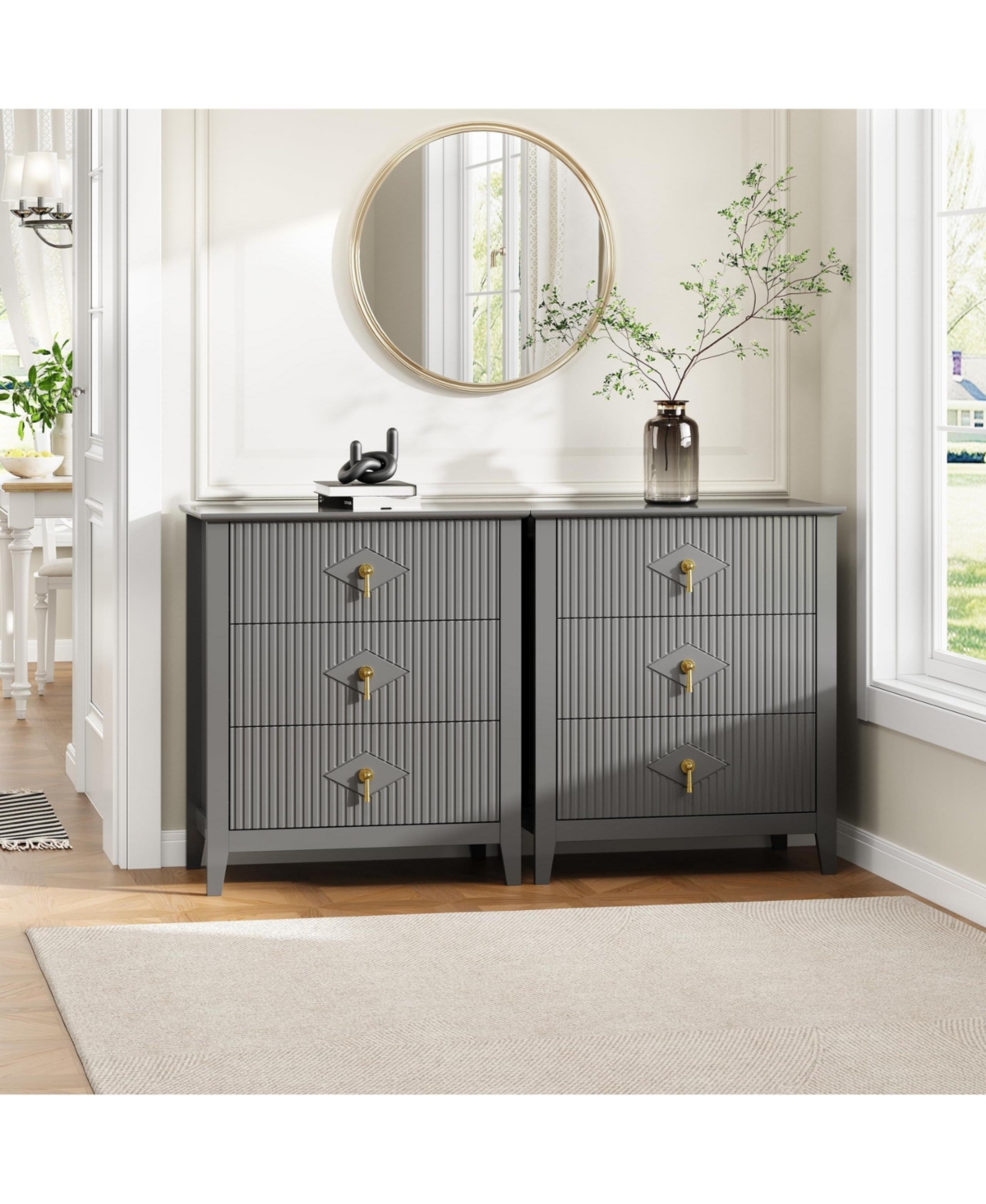 Click here for homfan Set of 2 Fluted 3 Drawers Dresser for Bedro... prices