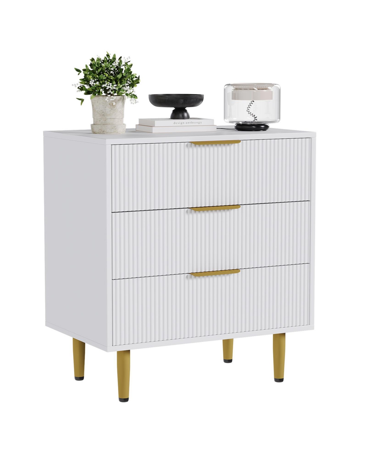 Click here for homfan Fluted 3-Drawer Dresser with Faux Marble To... prices