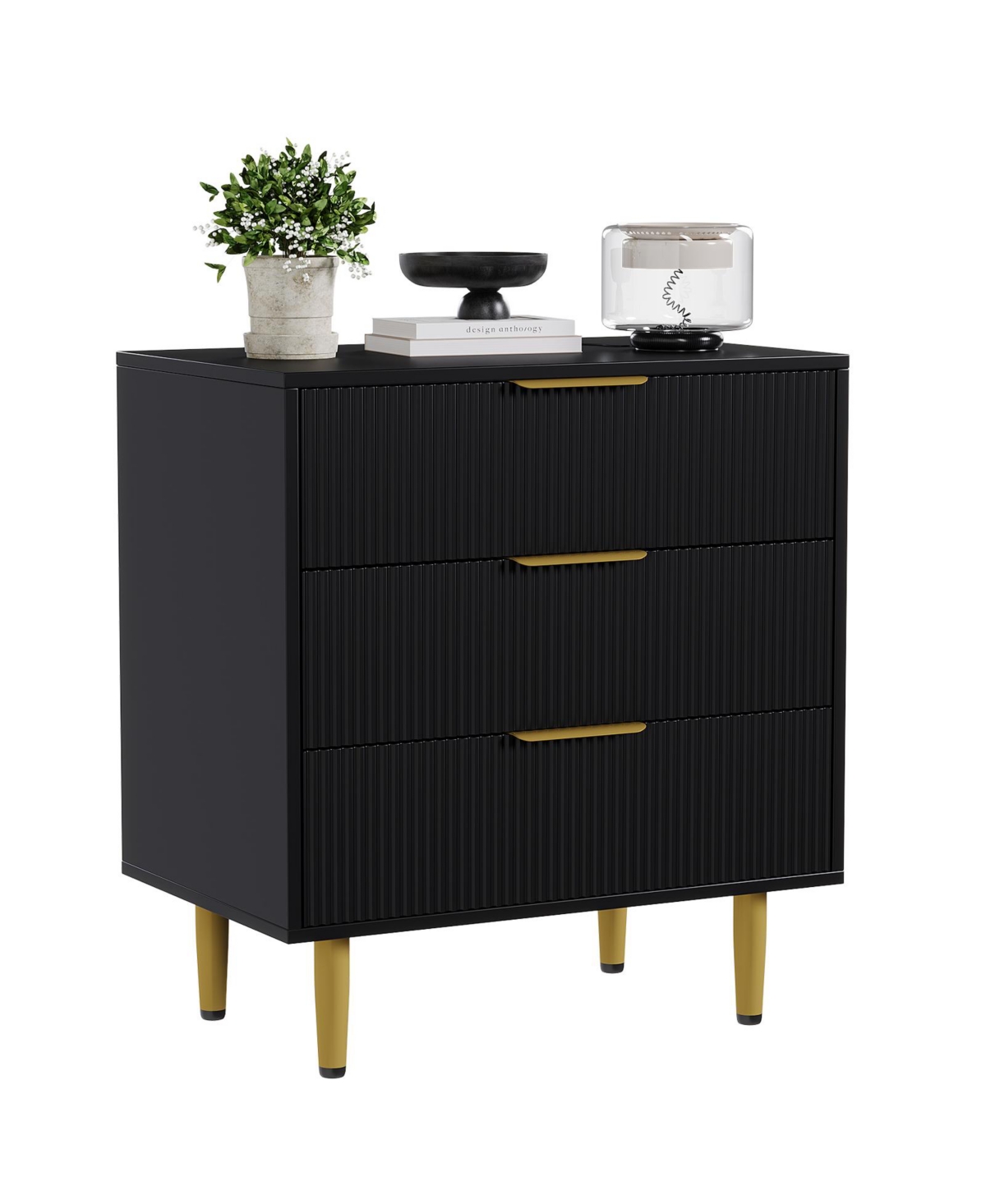 Click here for homfan Fluted 3-Drawer Dresser with Faux Marble To... prices