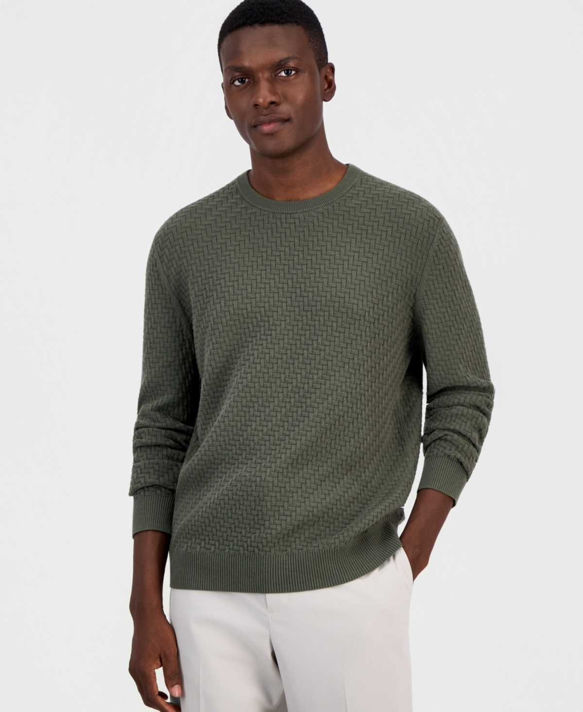 Click here for Alfani Mens Basket Weave Long-Sleeve Sweater  Macy... prices