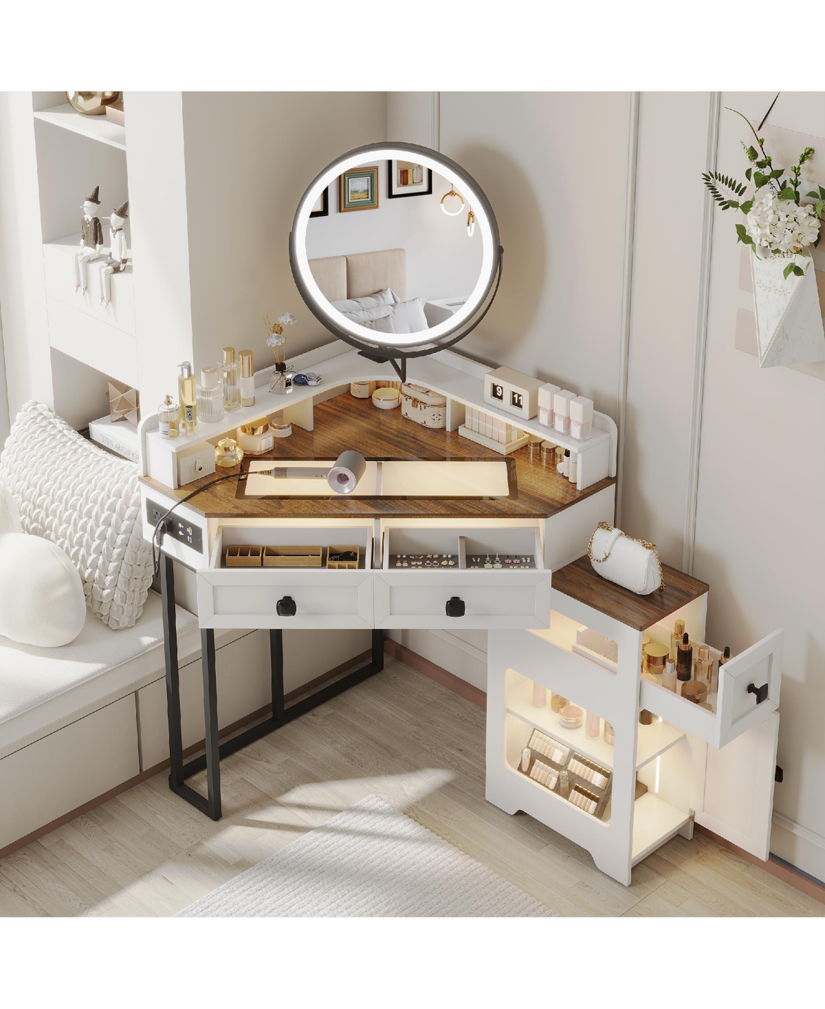 Click here for Vlsrka Corner Vanity with Mirror and Lights - Whit... prices