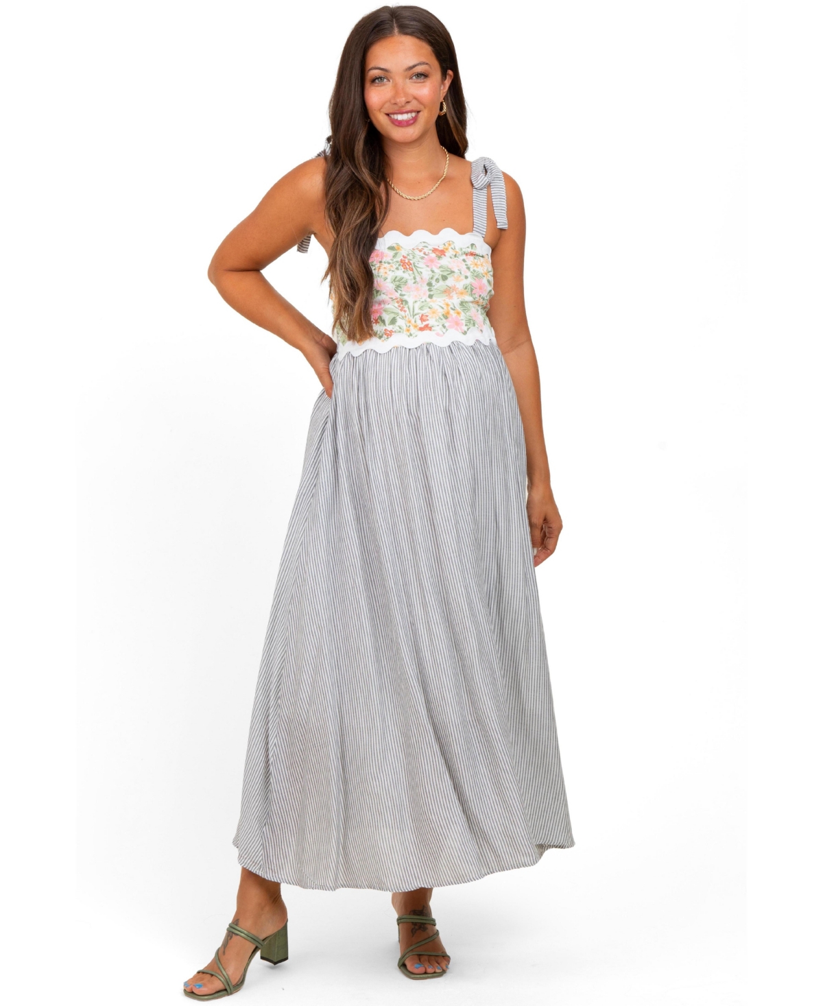 Click here for Pinkblush Maternity Grey Floral Striped Sleeveless... prices