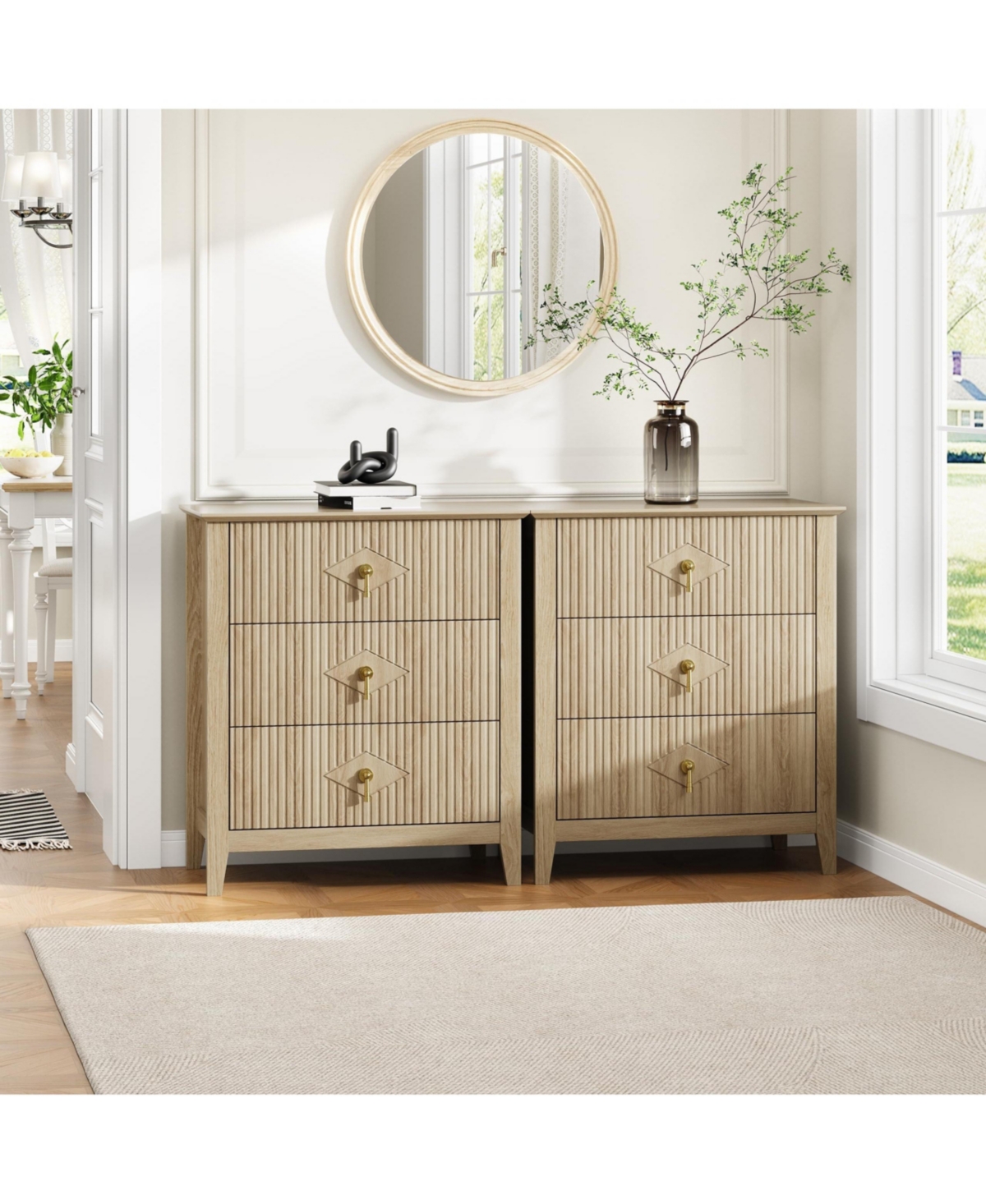 Click here for homfan Set of 2 Fluted 3 Drawers Dresser for Bedro... prices