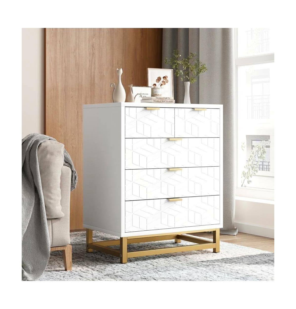 Click here for homfan Wide 5 Drawer Dresser - 24 Spacious Storage... prices