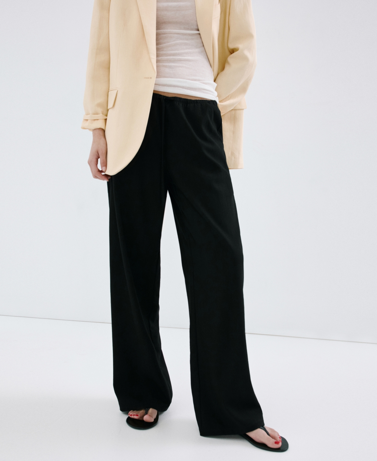 Click here for Mango Womens Bow Straight Pants - Black prices