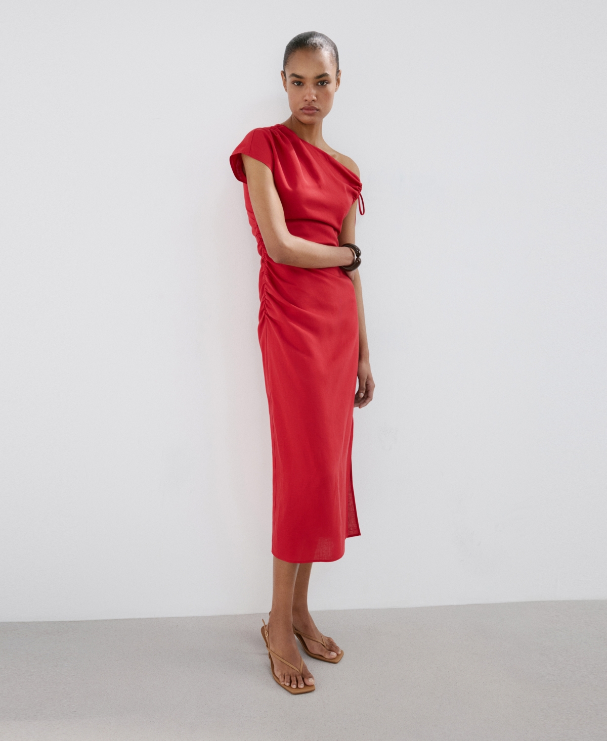 Click here for Mango Womens Side Ruched Asymmetric Dress - Red prices