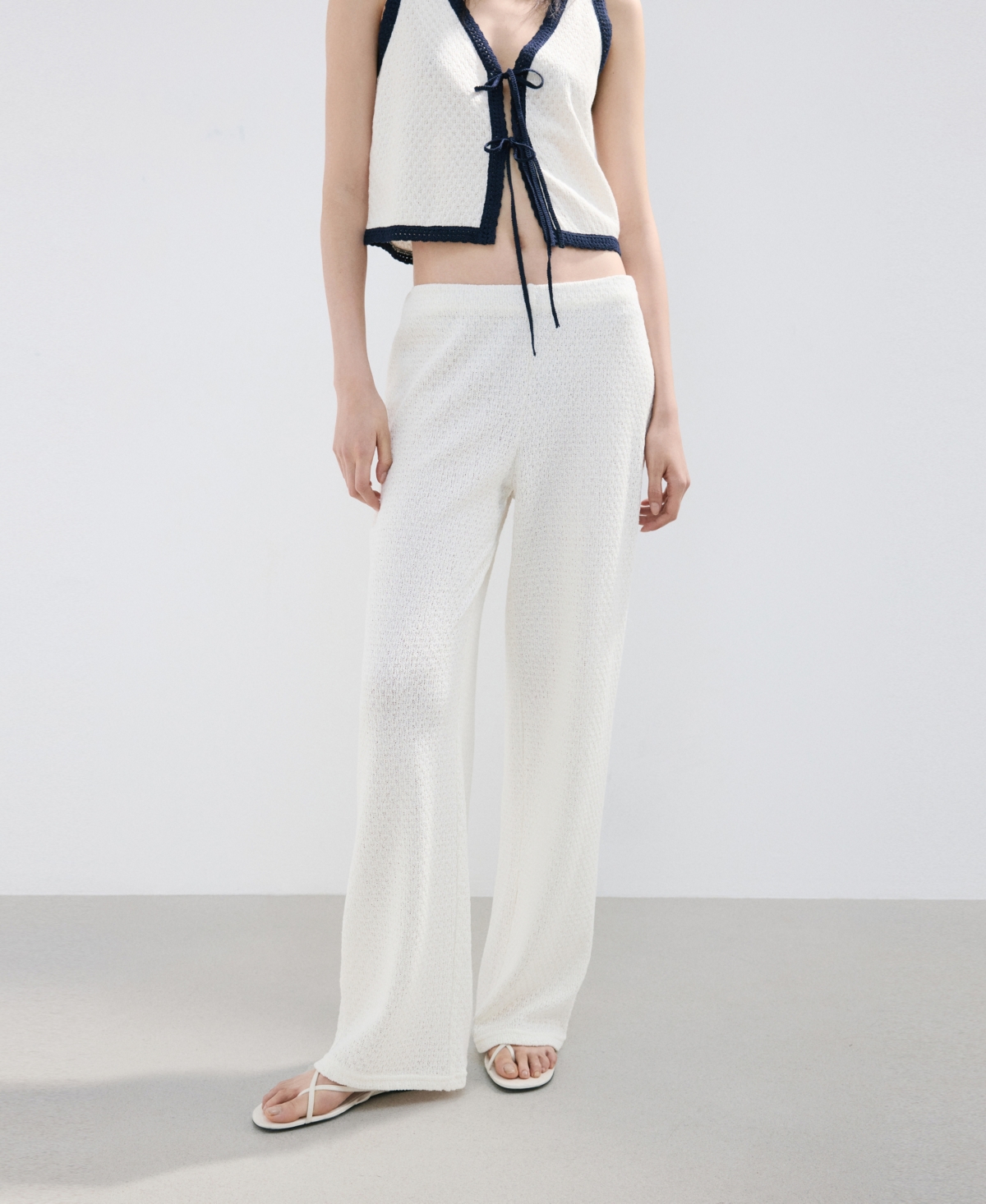 Click here for Mango Womens Straight Knitted Pants - Ecru prices