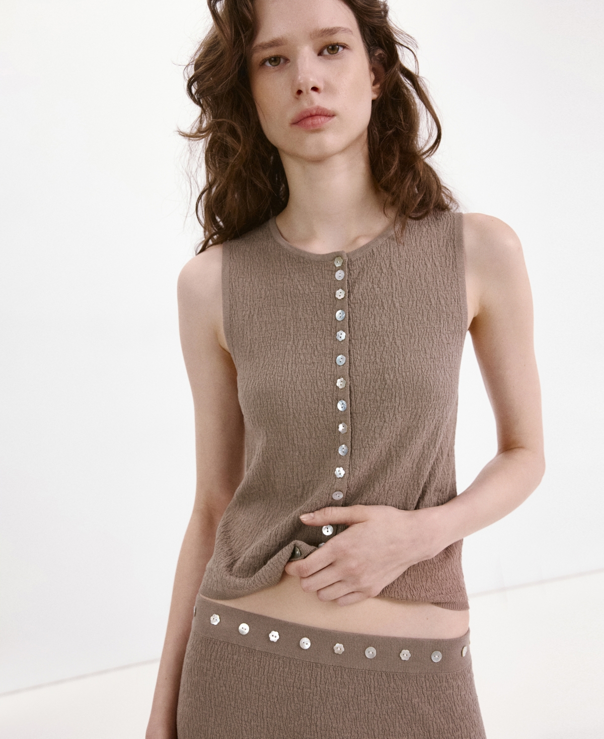 Click here for Mango Womens Combined Buttons Textured Top - Mediu... prices