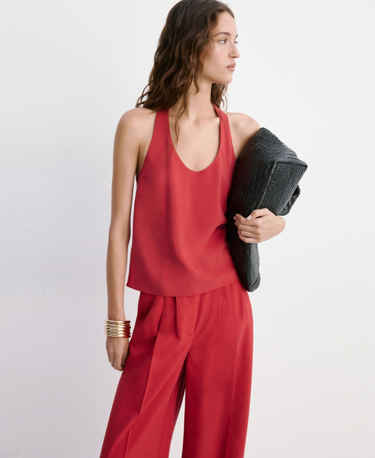 Click here for Mango Womens Fitted Lyocell Top - Red prices