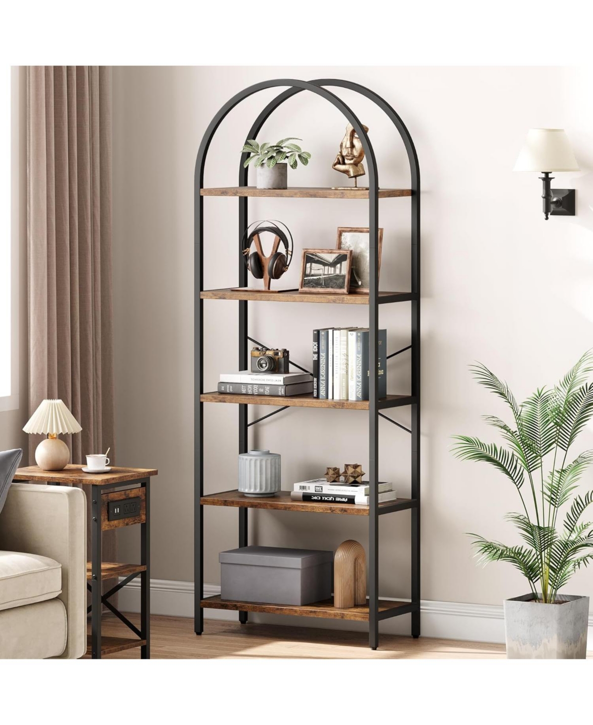 Click here for homfan Arched Tall Bookshelf  5-Tier Industrial Wo... prices
