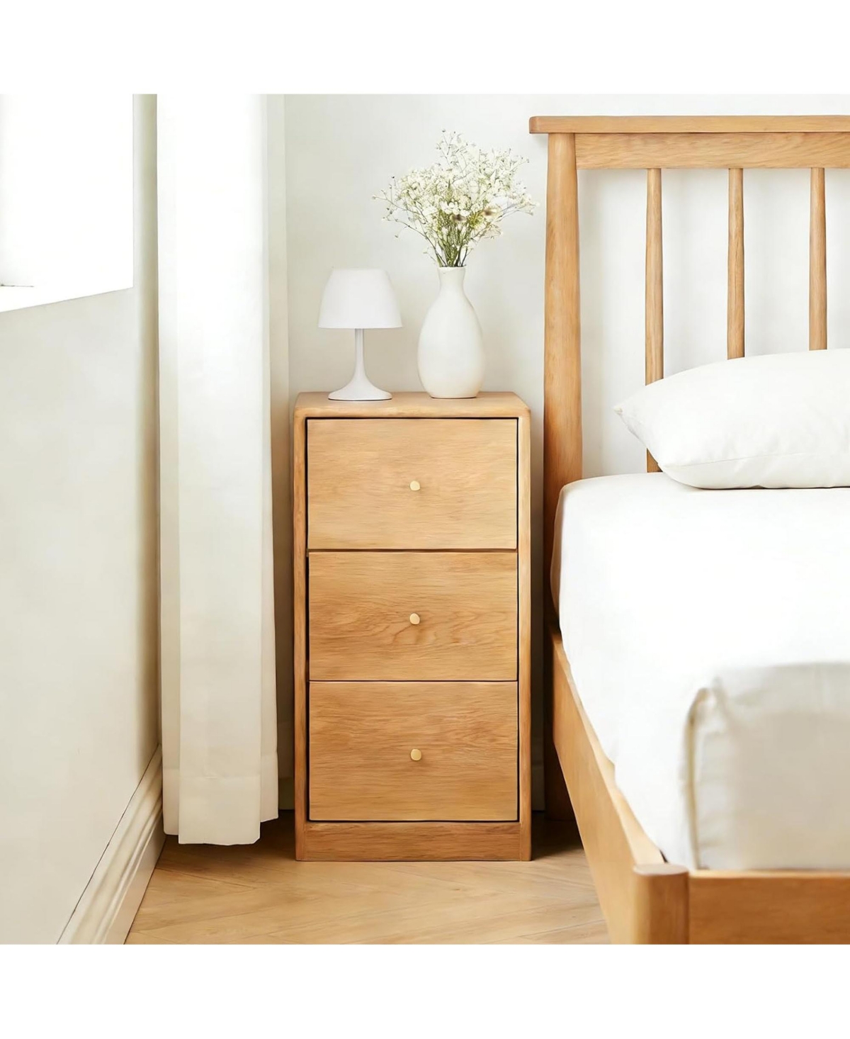 Click here for Rainsken Solid Oak Nightstand  Narrow 3-Drawer Cab... prices