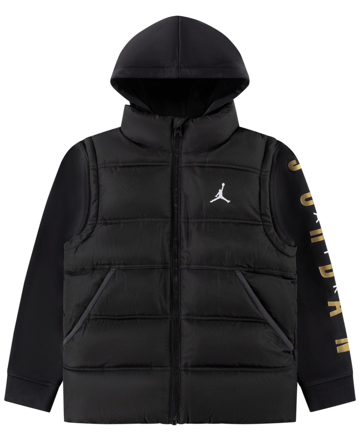 Click here for Jordan Boys 8-20 Layered-Look Hooded Jacket - Blac... prices