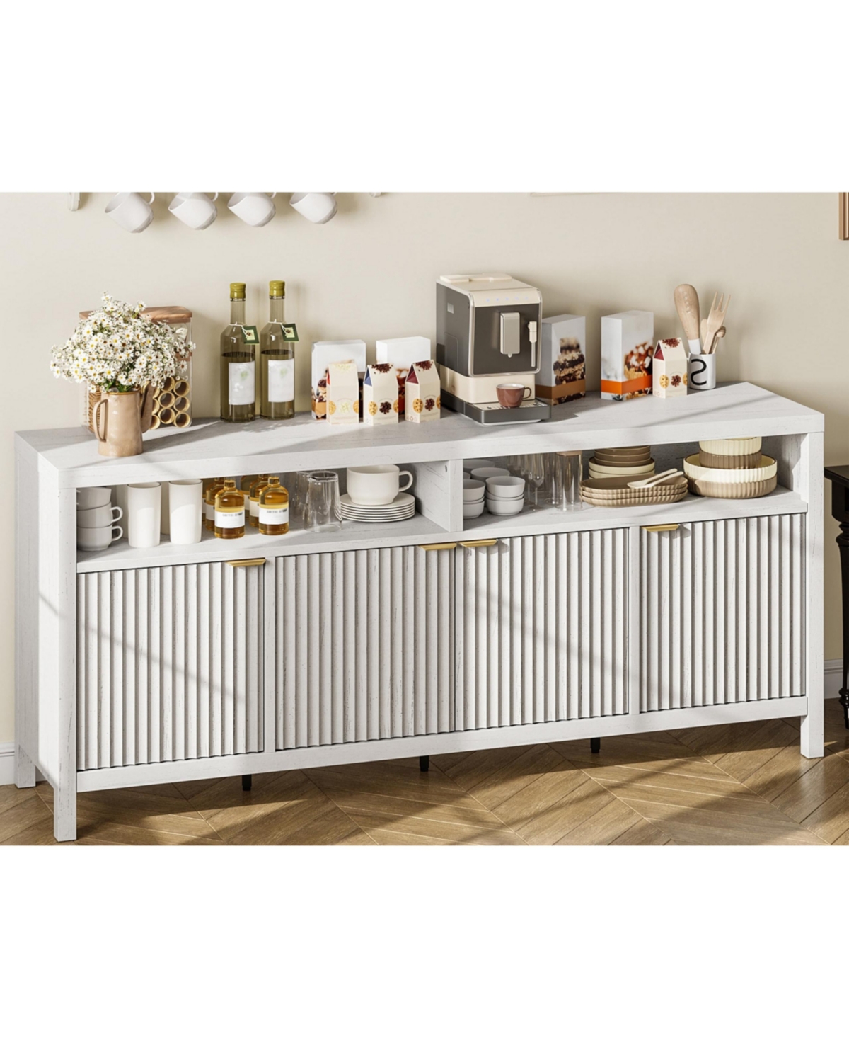 Click here for homfan Fluted Modern Buffet Cabinet  4-Door Storag... prices