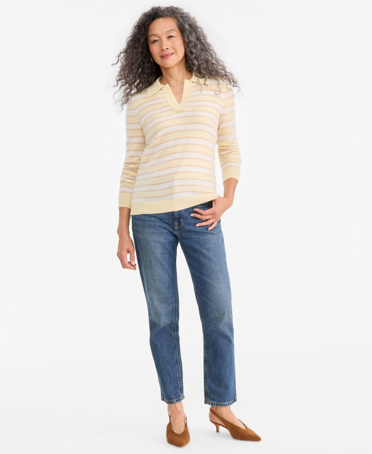 Click here for Charter Club Womens Striped Collared V-Neck Sweate... prices