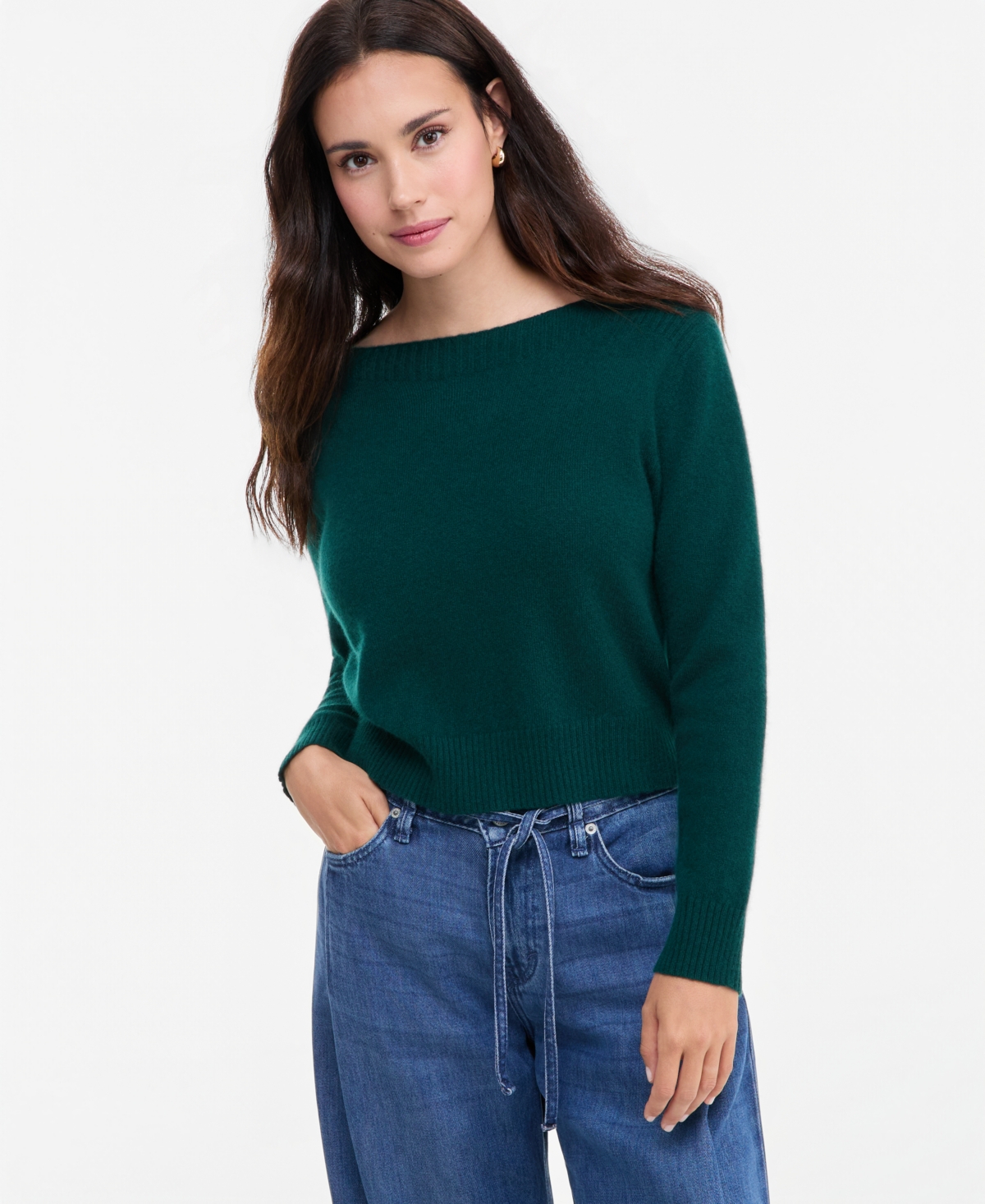 Click here for Womens Petite Cashmere Boat-Neck Sweater - Deep Pi... prices