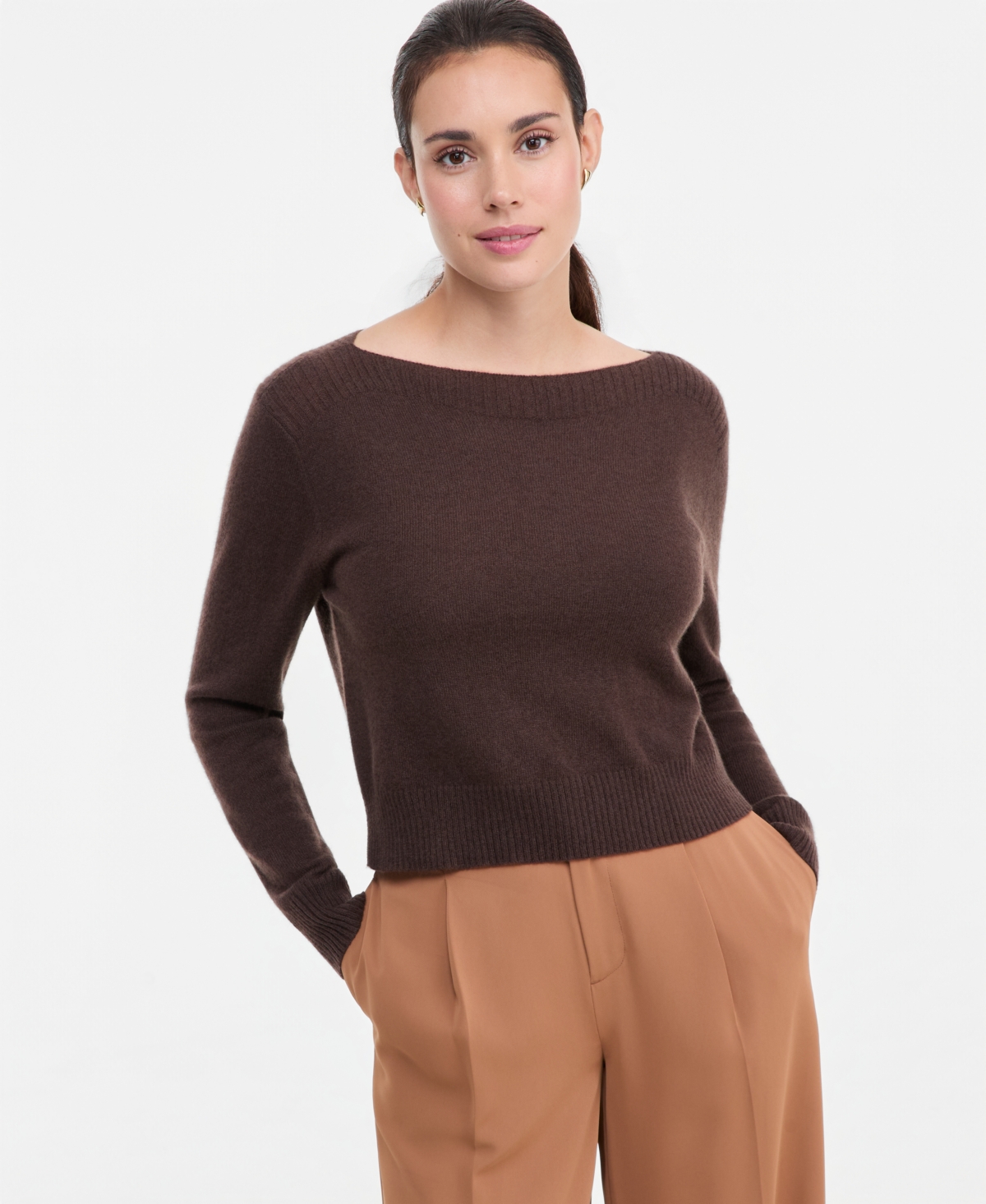 Click here for Womens Petite Cashmere Boat-Neck Sweater - Coffee... prices