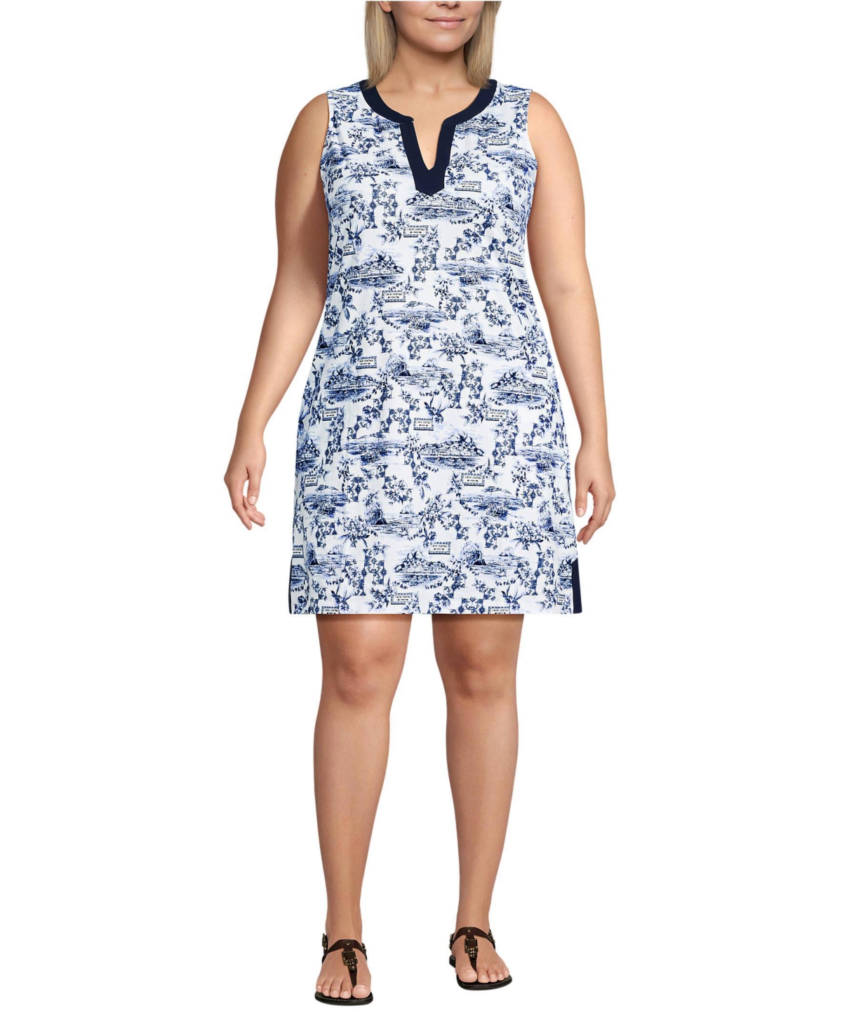 Click here for Lands End Plus Size Cotton Jersey Notch Neck Dress... prices
