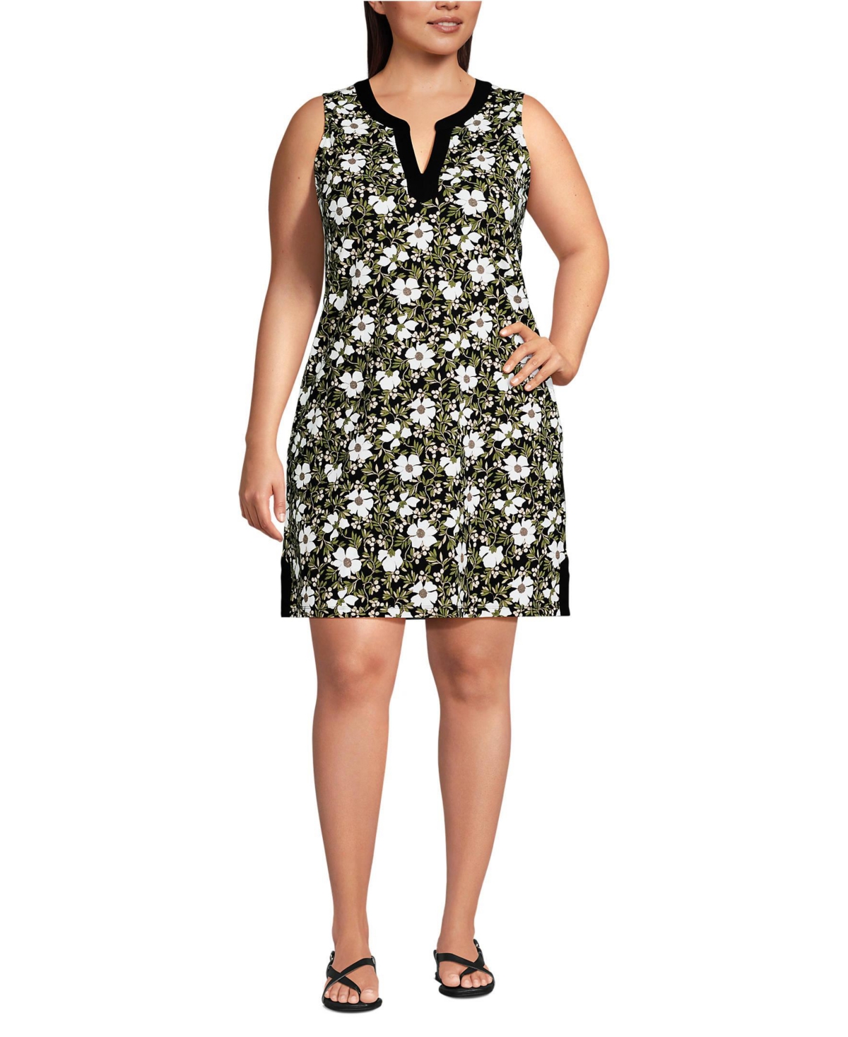 Click here for Lands End Plus Size Cotton Jersey Notch Neck Dress... prices