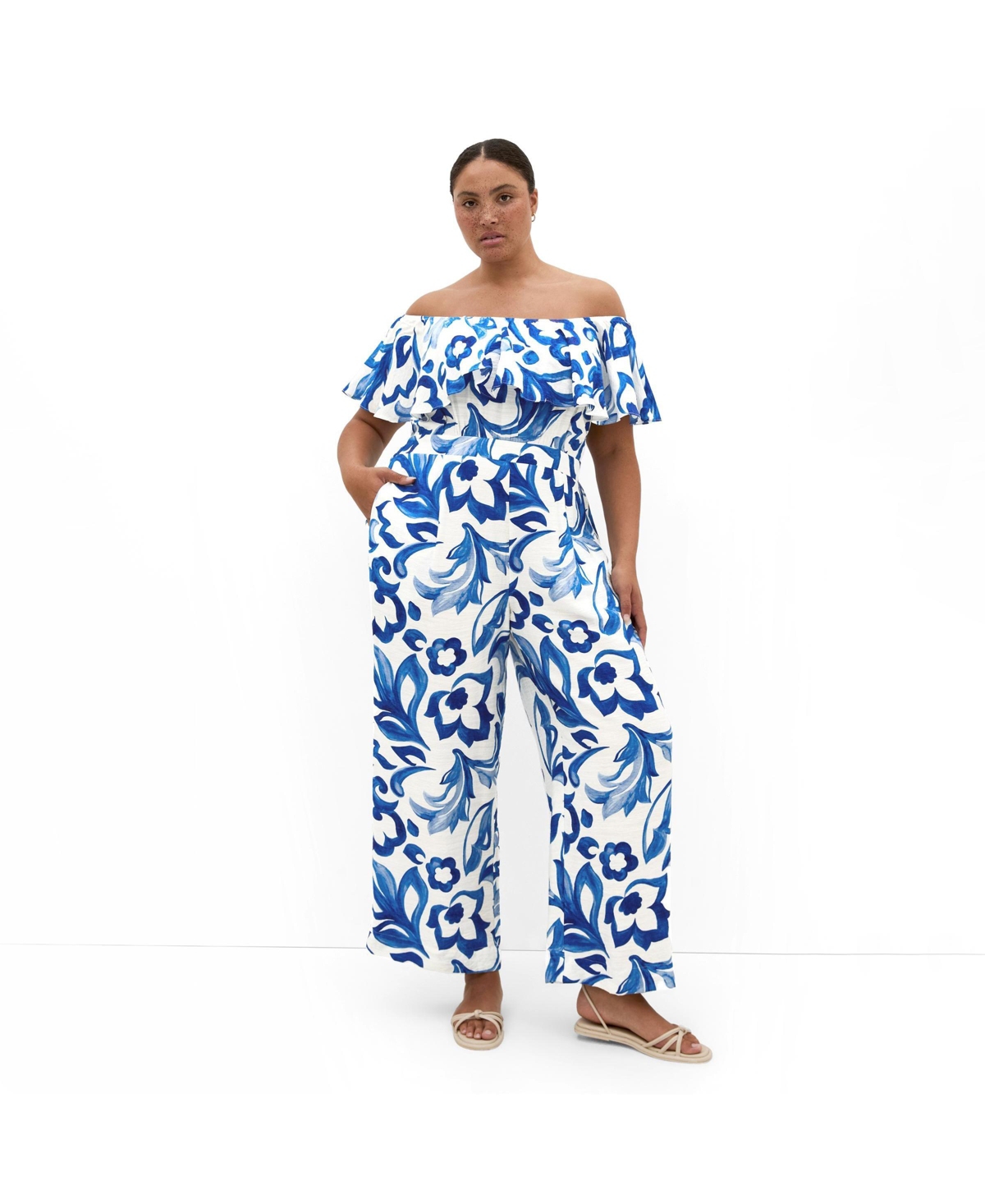 Click here for City Chic Womens Peta Mykonos Print Jumpsuit - Myk... prices