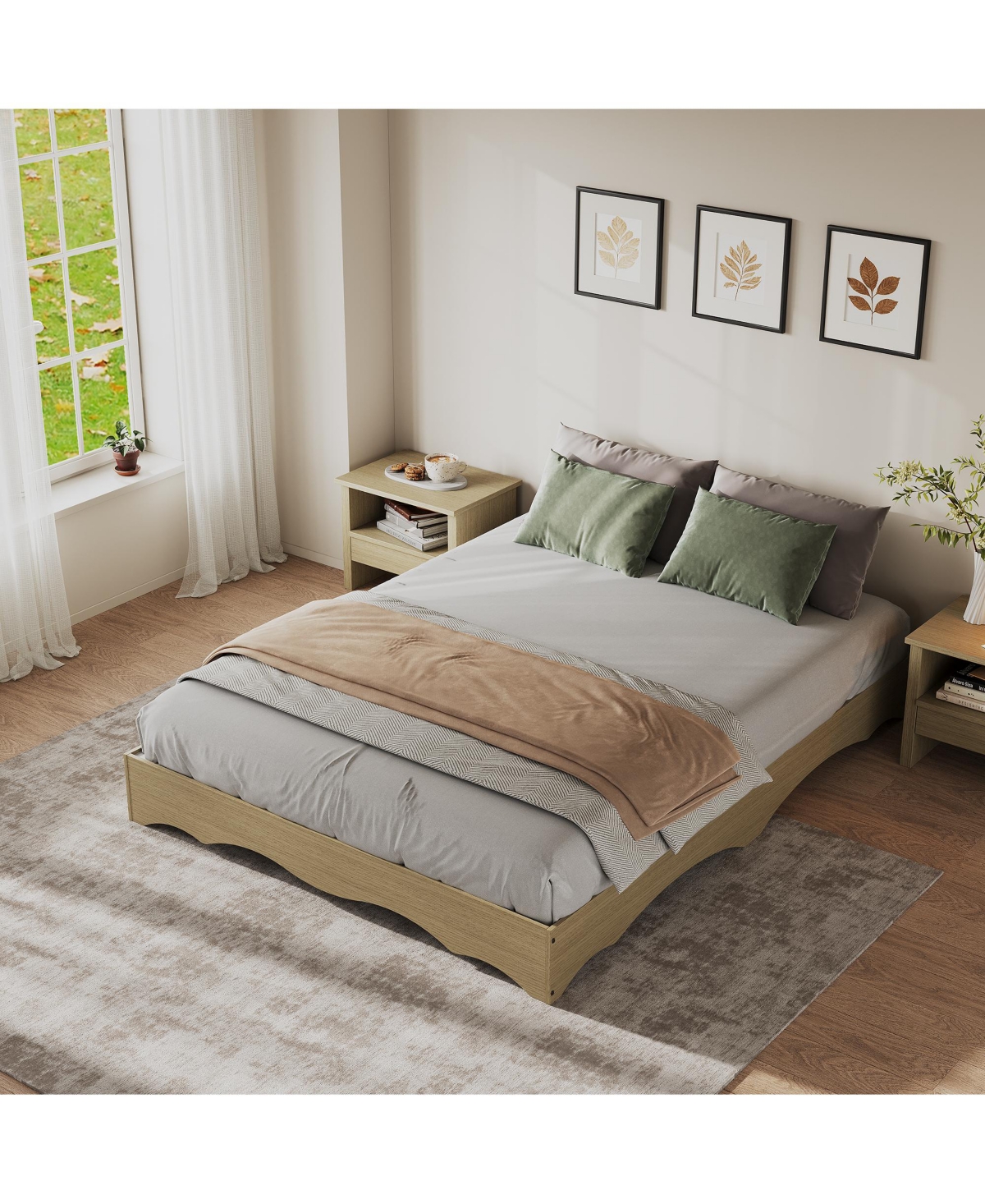 Click here for homfan Minimalist Wave Edge Wood Platform Bed Fram... prices