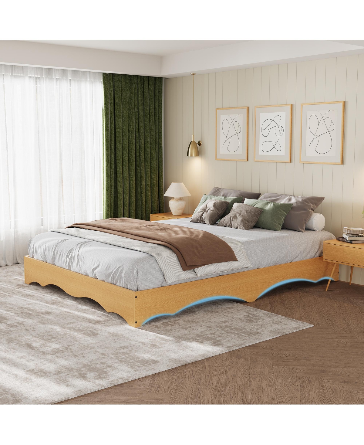 Click here for homfan Minimalist Wave Edge Wood Platform Bed Fram... prices