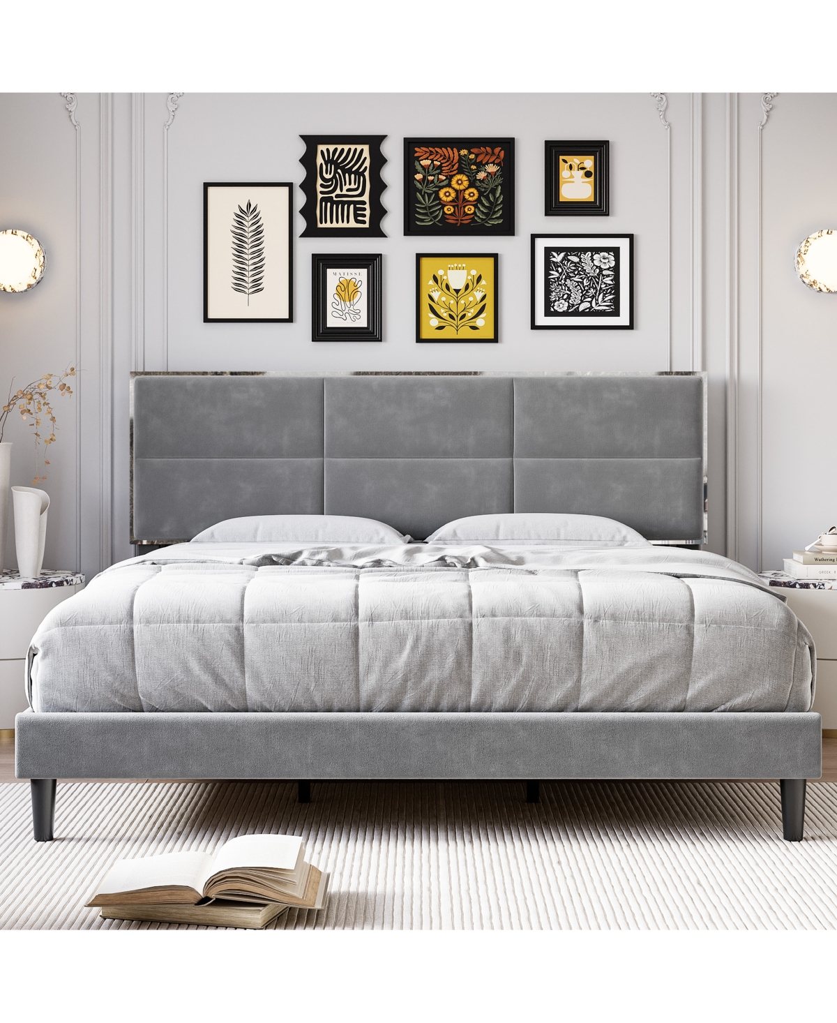 Click here for homfan Metal Bed Frame with Upholstered Headboard... prices