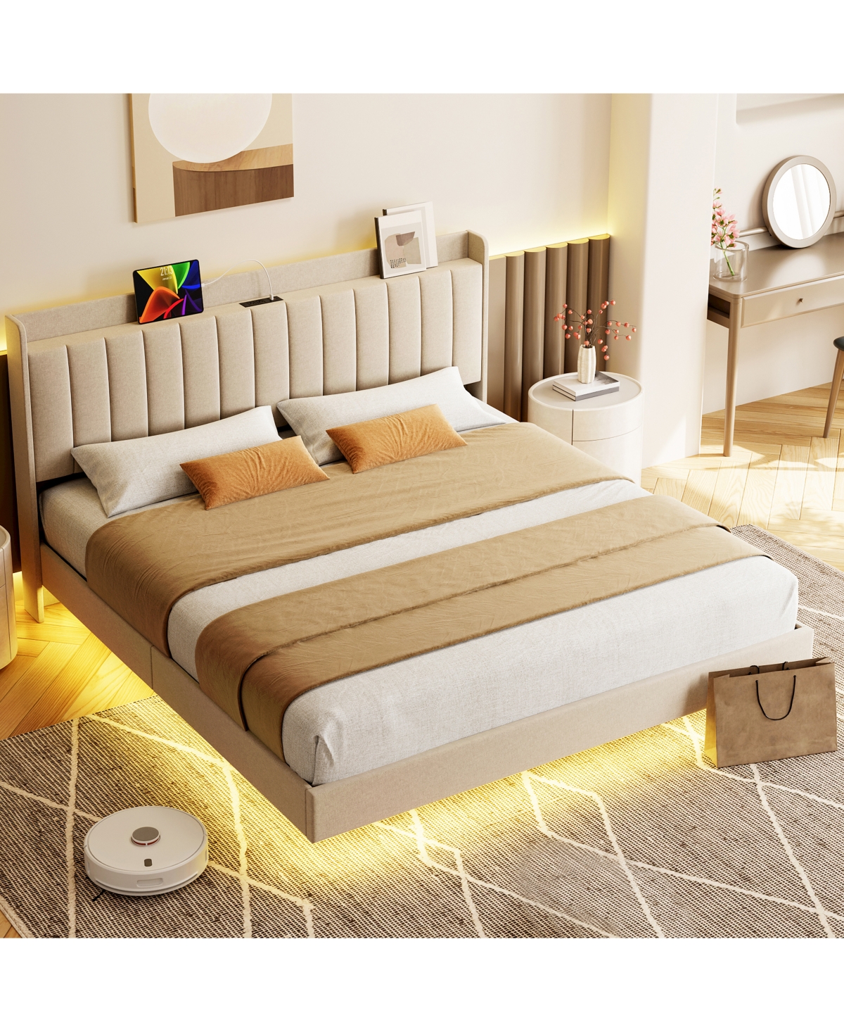 Click here for homfan Floating Bed Frame with Led Lights  Upholst... prices