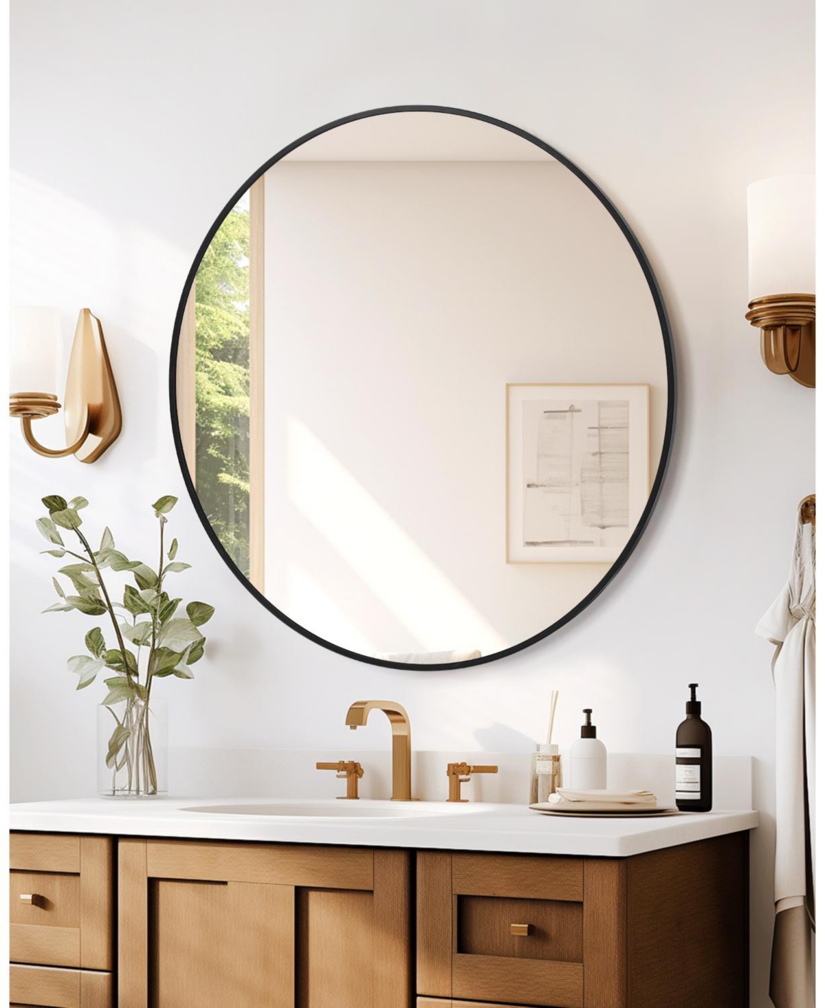 Click here for homfan Round Metal Bathroom Mirror  36 Inch Wall M... prices
