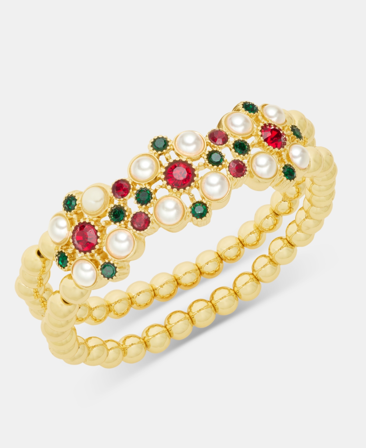 Click here for Holiday Lane Glass and Faux-Pearl Stretch Bracelet... prices