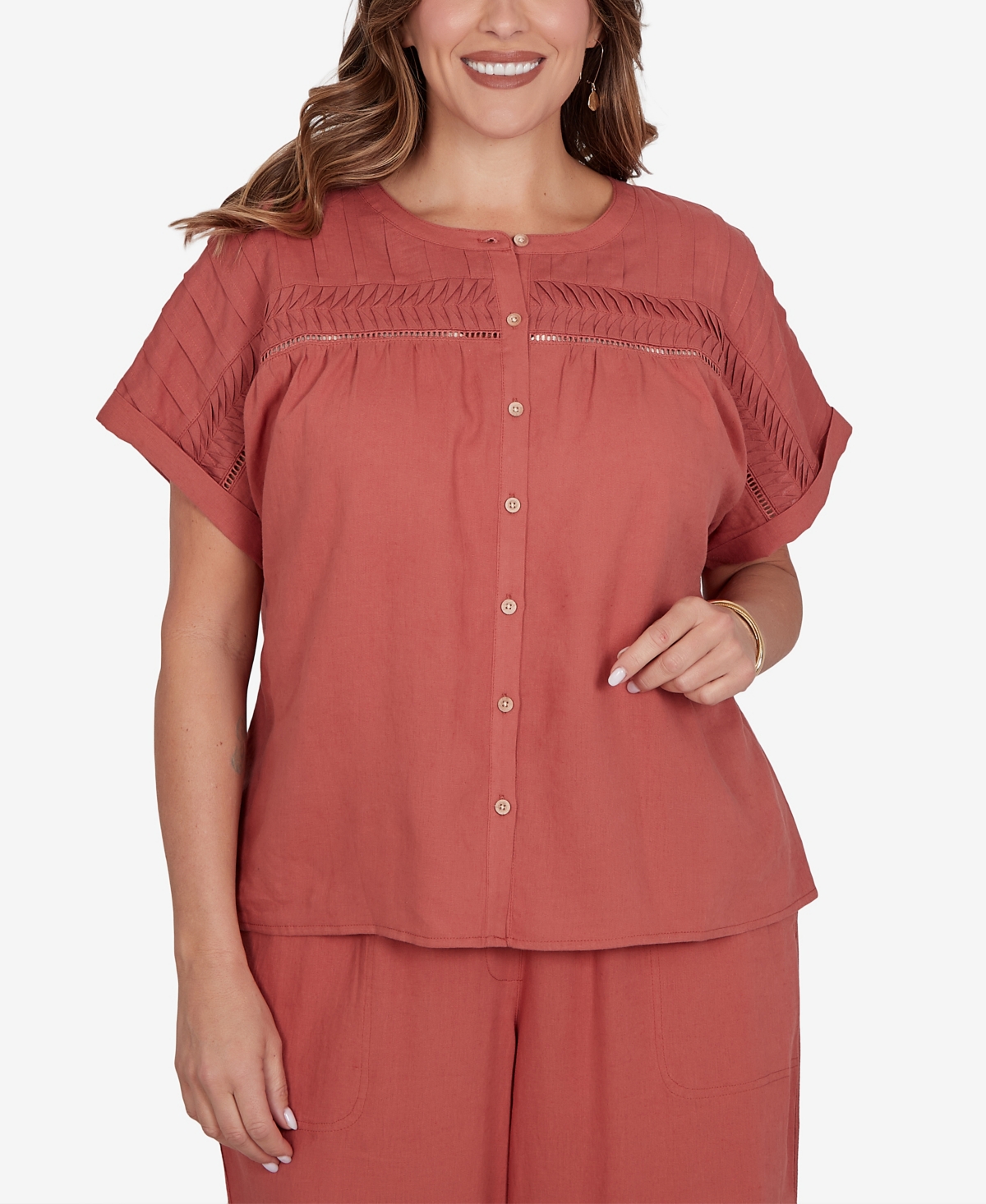 Click here for Ruby Rd. Plus Size Lightweight Pleated Short-Sleev... prices