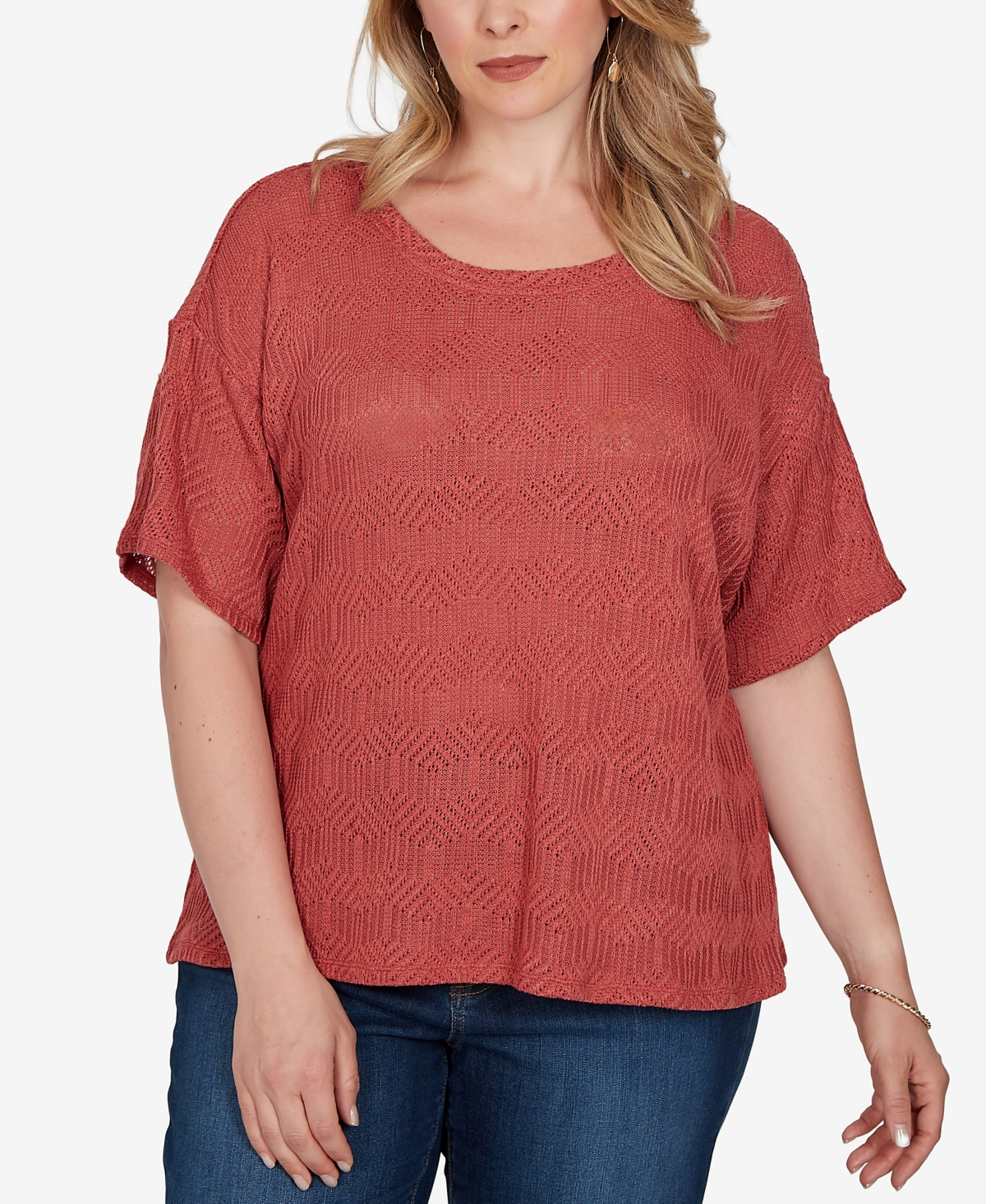 Click here for Ruby Rd. Plus Size Crochet Diamond Textured Knit T... prices